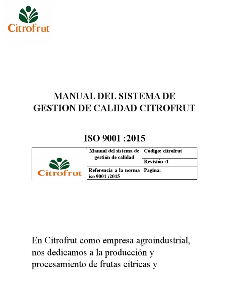 CITROFRUT | PDF | Calidad (comercial) | Gestión de la calidad