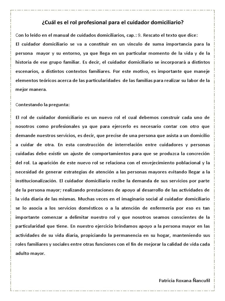Rol Profesional para El Cuidador Domiciliario. | PDF