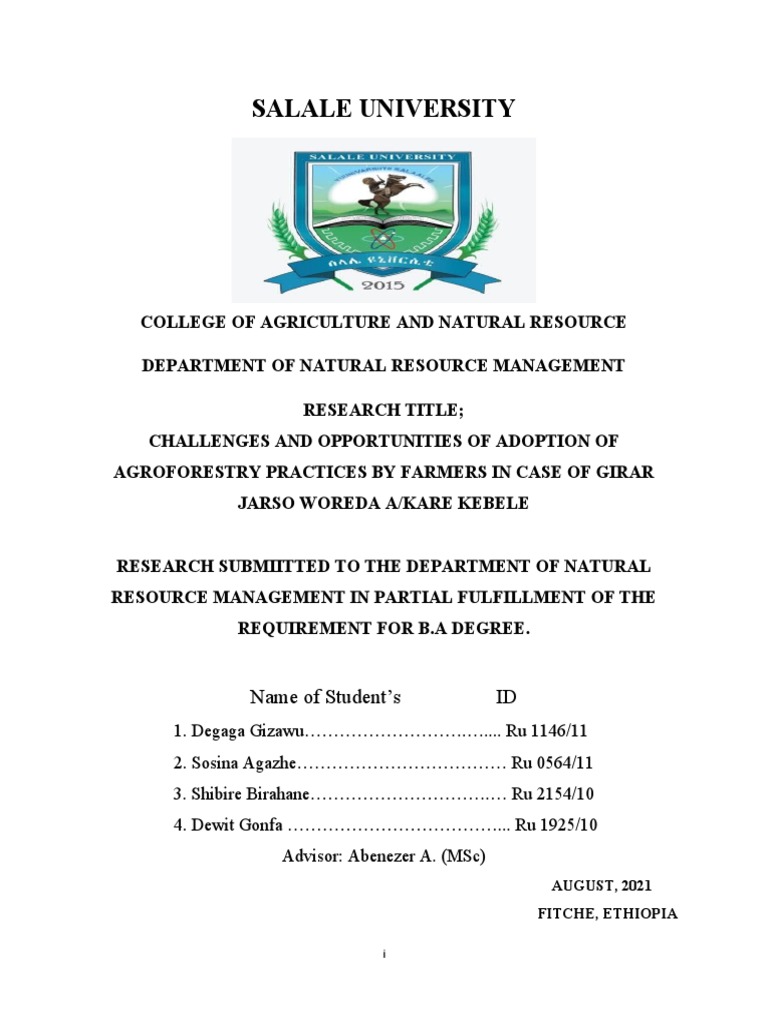 Salale University: Name of Student's ID | PDF | Agriculture | Food Security