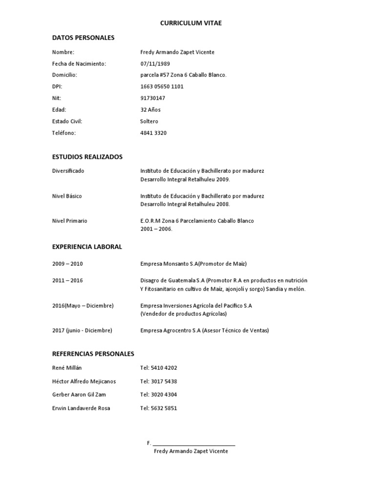 Curriculum Vitae Datos Personales | PDF