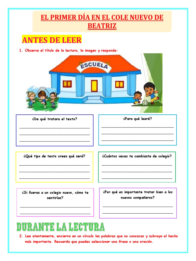 Ficha Mier 15 Plan Lector Primer Dia De Beatriz Fb Maestras De 