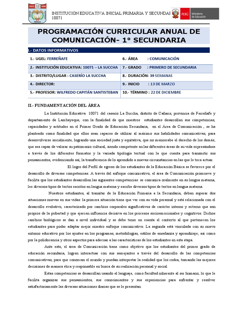 1° Programacion Anual Primero | Descargar gratis PDF | Aprendizaje | Evaluación
