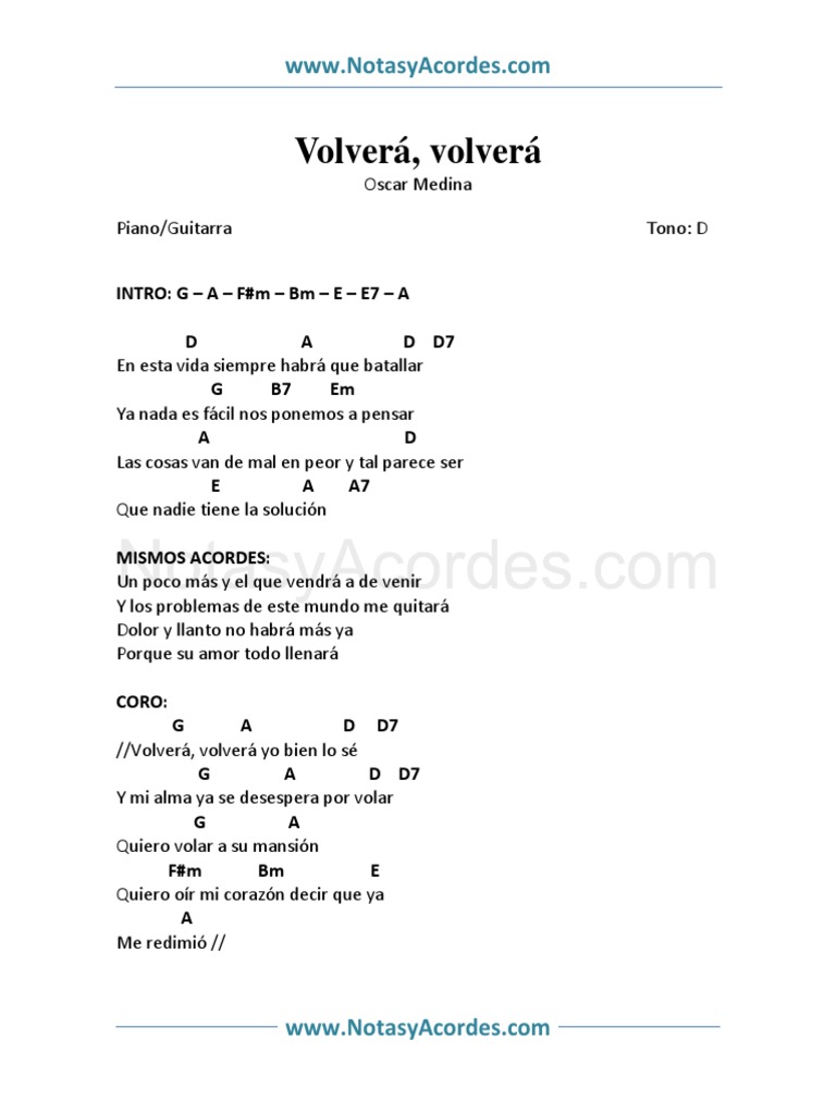 Letra y acordes de "Volverá" de Oscar Medina | PDF