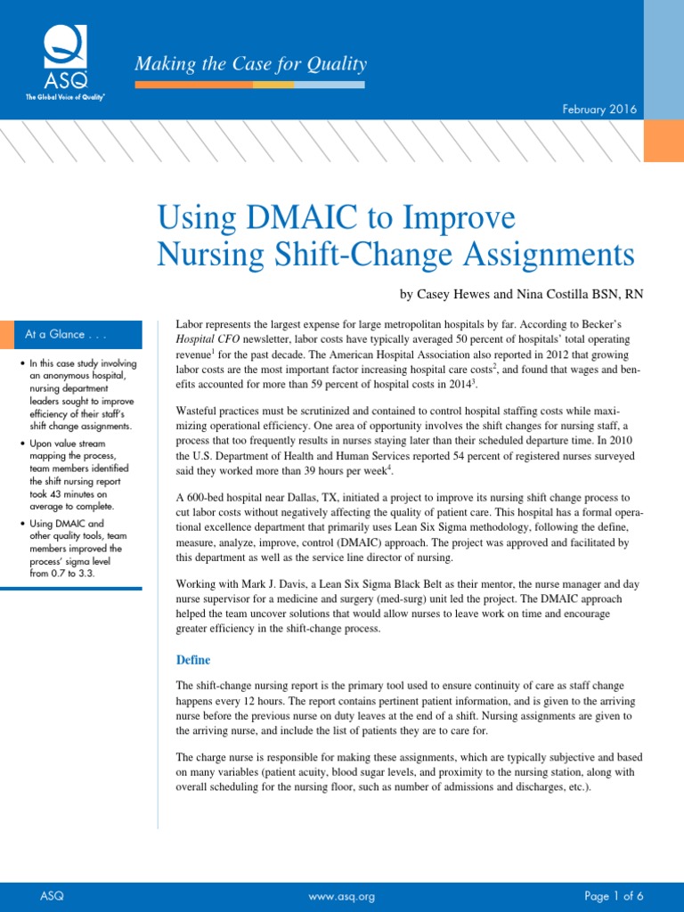 Using DMAIC To Improve Nursing Shift-Change Assignments: Making The ...