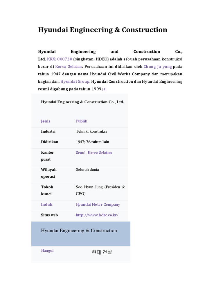 Sejarah Hyundai Engineering & Construction | PDF