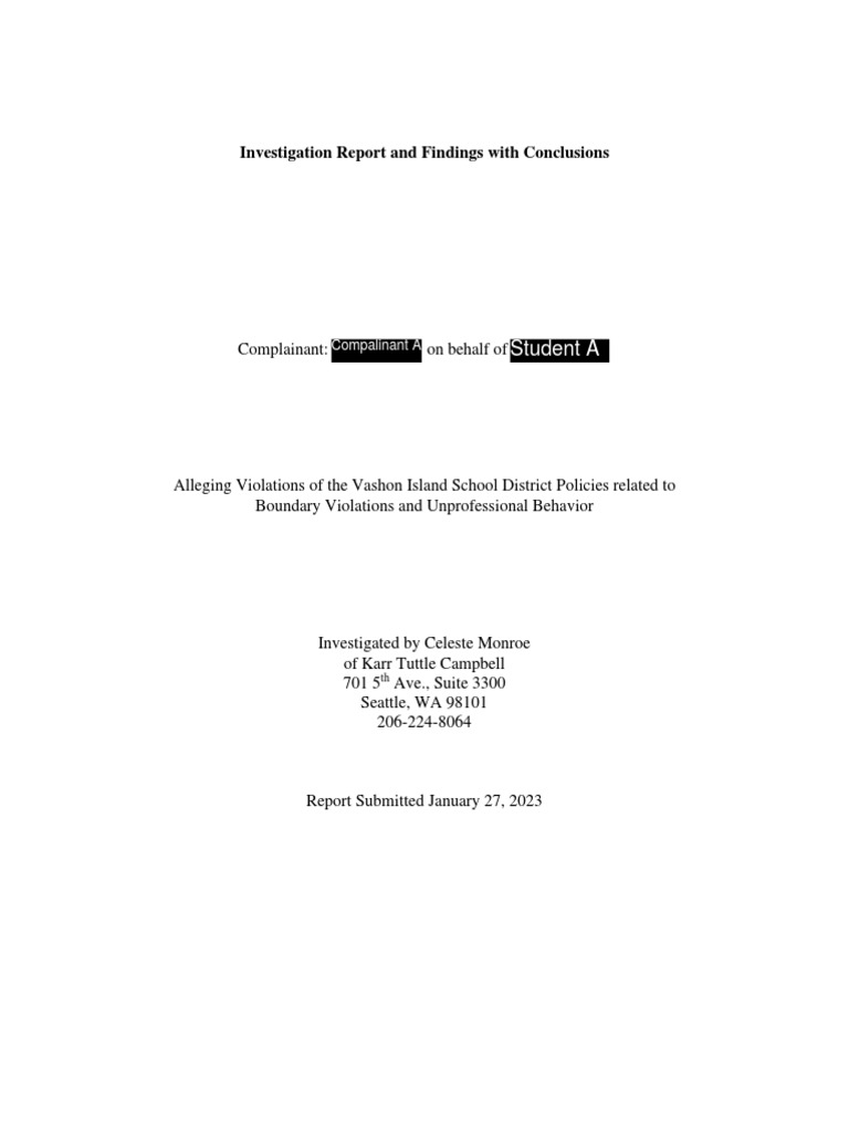 KS Redacted Investigative Report | PDF | Classroom | Title Ix