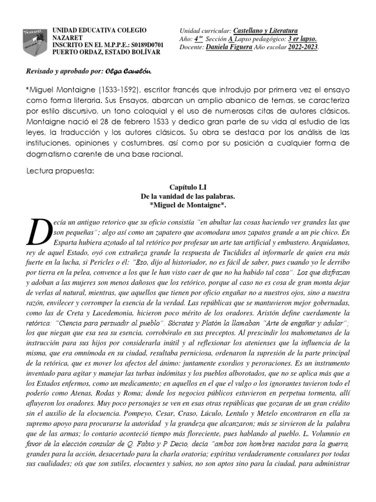 Ensayo Capitulo LI de La Vanidad de Las Palabras | PDF | Retórica | Ensayos