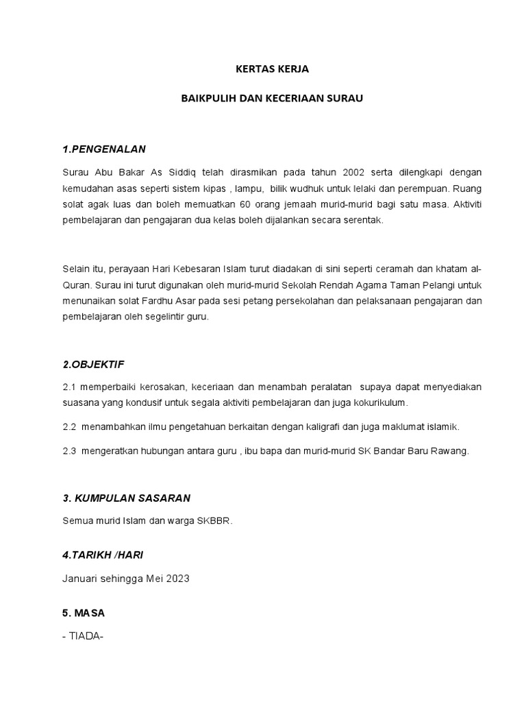 Kertas Kerja Surau | PDF