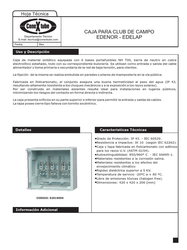 Caja C - C Edenor-Edelap C 6 BNH T00 Cod 62019056 | PDF | Ciencia de los Materiales | Ingeniería ...