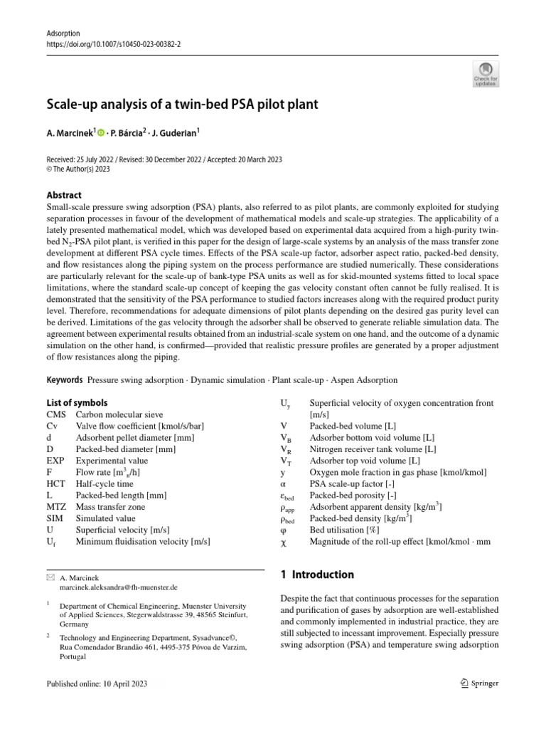 Scale Up Analysis of A Twin Bed PSA Pilot Plant: A. Marcinek P. Bárcia J. Guderian | PDF ...