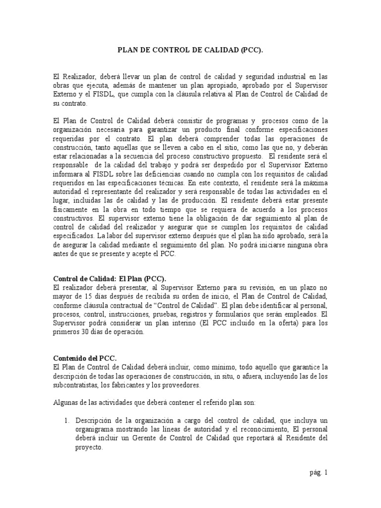 PCC Plan Control de Calidad | PDF | Calidad (comercial) | Laboratorios