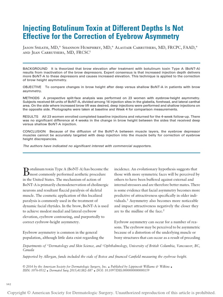 Injecting Botulinum Toxin at Different Depths Is Not Effective For The ...