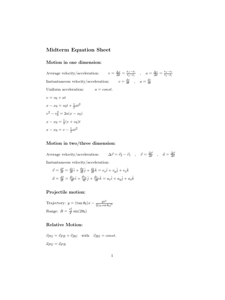 Equation Sheet | PDF