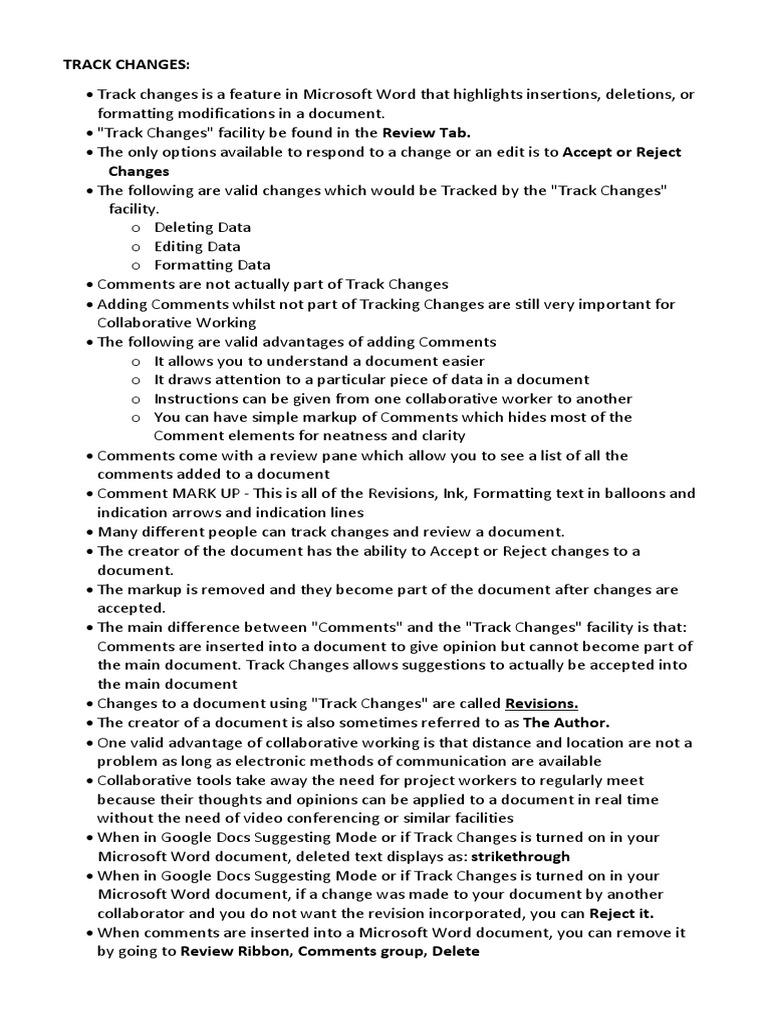 Track Changes Notes | PDF | Microsoft Word | Software Engineering