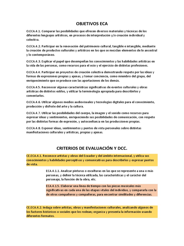 Objetivos Eca Octavo | PDF