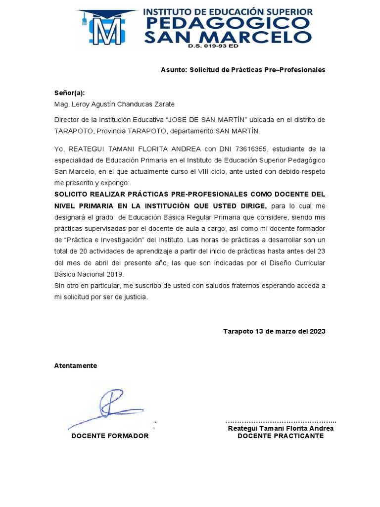 Carta de Practicas Preprofesionales Primaria | PDF