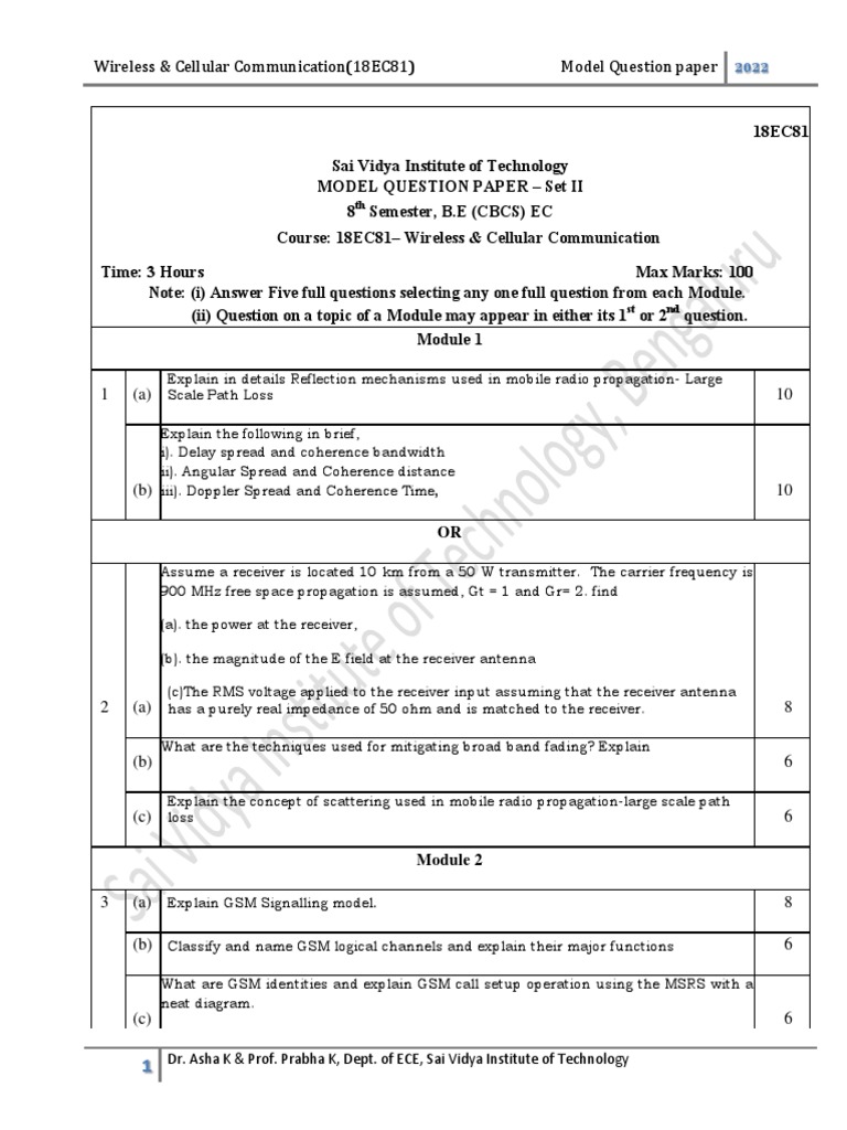 Model Questionpaper - Paper2 | PDF | Cellular Network | Electrical Engineering