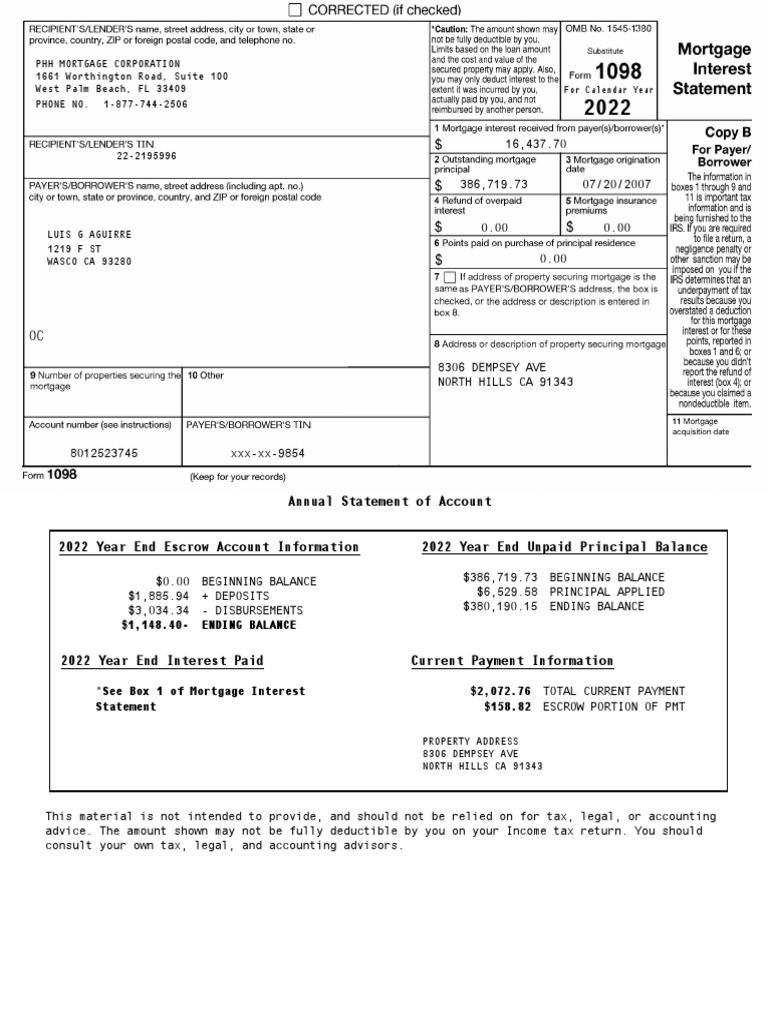 Annual Statement of Account: PHH Mortgage Corporation 1661 Worthington ...