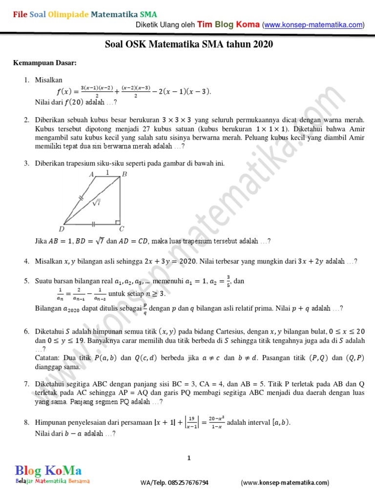 2020 Soal Osk Matik SMA | PDF