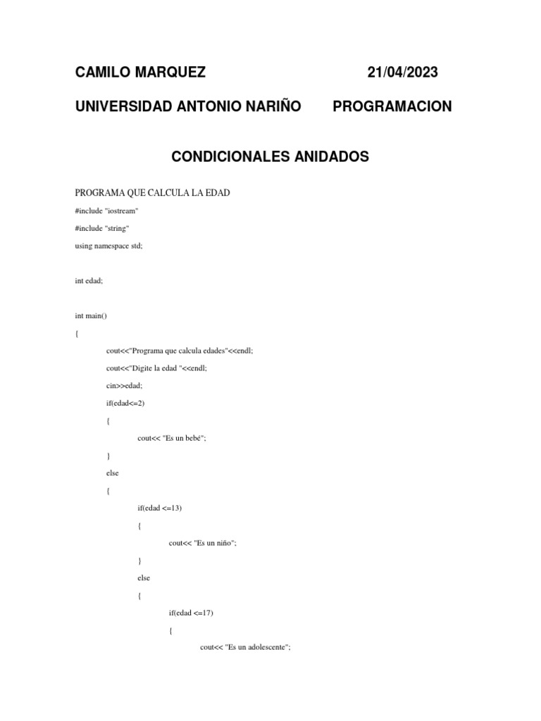 Condicionales Anidados en Programación | PDF | Programación de computadoras | Paradigmas de ...