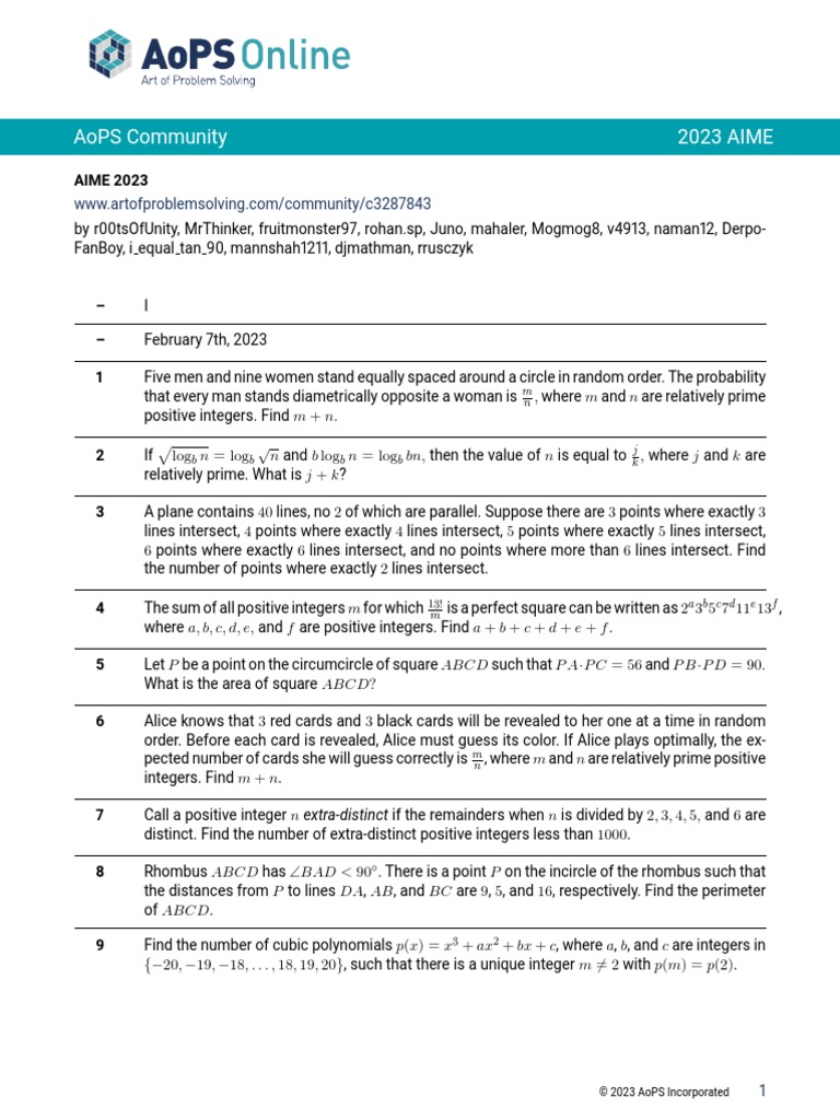 Aops Community 2023 Aime | PDF | Numbers | Geometric Shapes
