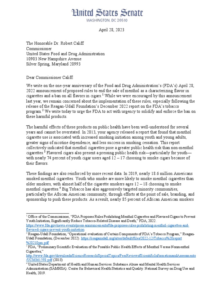Menthol Flavored Product Ban Letter | PDF
