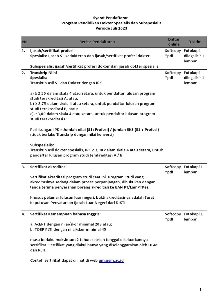 Syarat Pendaftran Ppds Periode Juli 2023 UGM | PDF