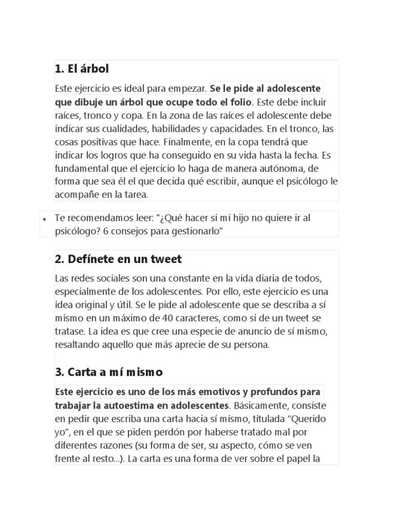 Actividades para Autoestima para Los Adolescentes | PDF | Autoestima ...