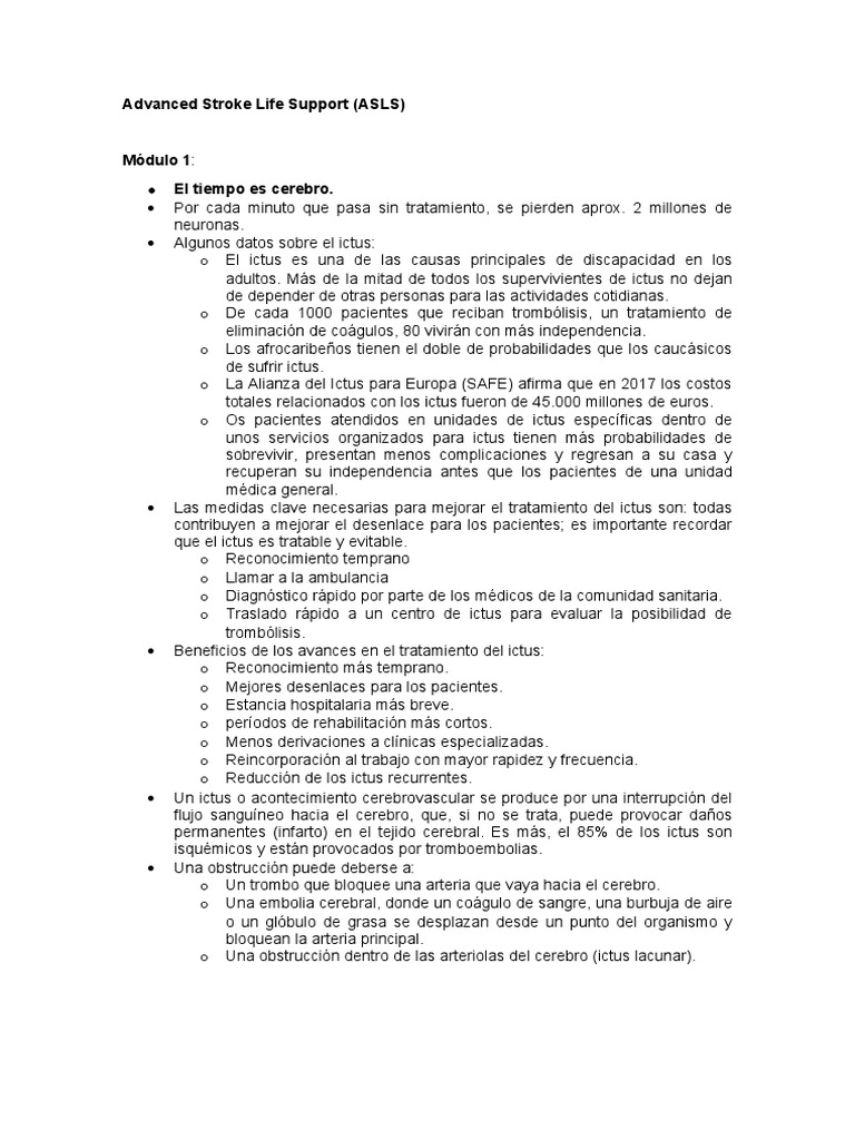 Advanced Stroke Life Support (ASLS) Módulo 1 | PDF
