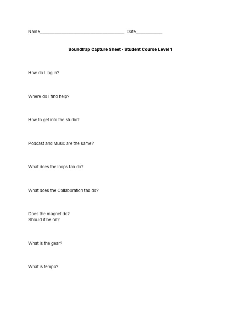 Soundtrap Capture Sheet Level 1 | PDF