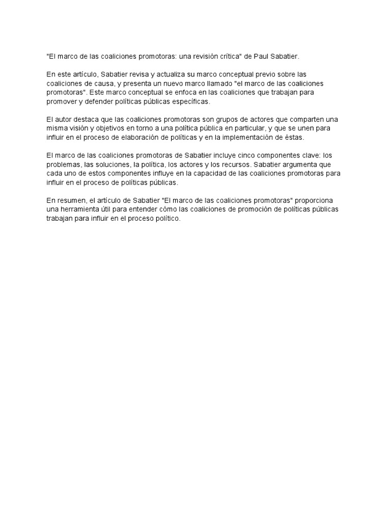 Marco de coaliciones promotoras | PDF