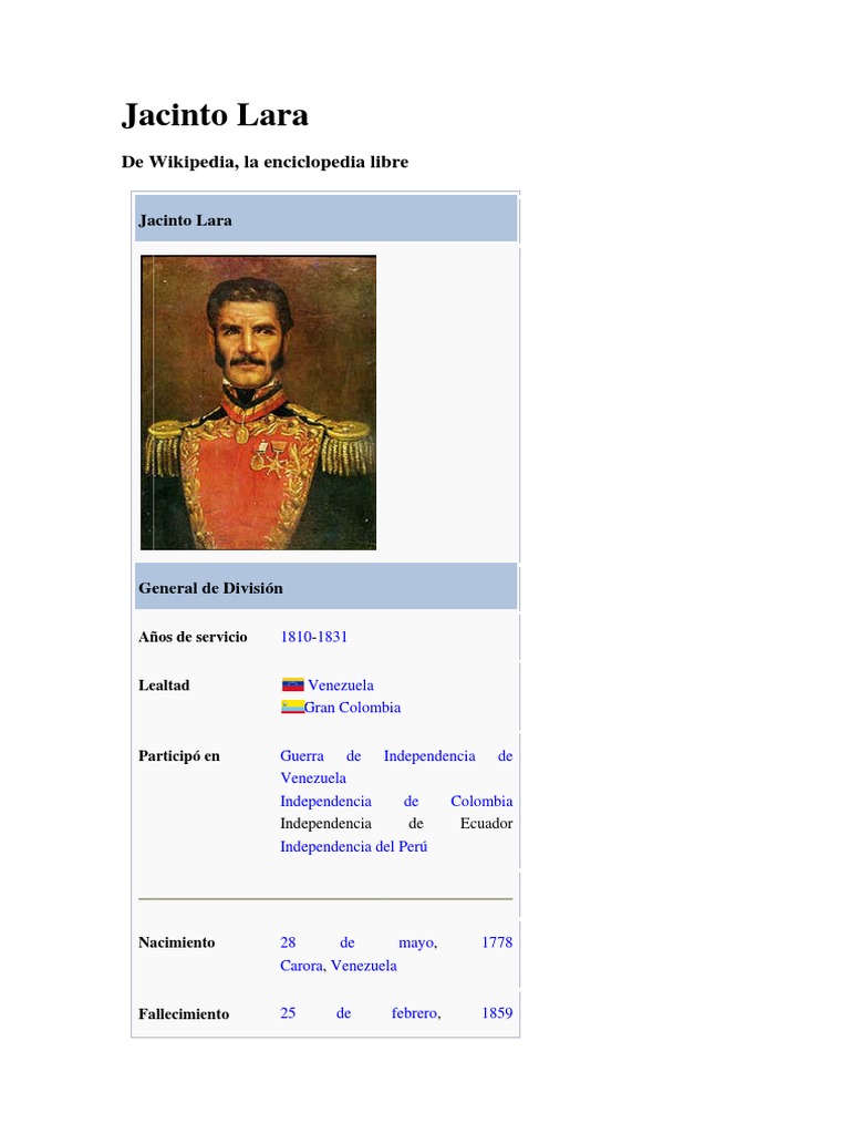Biografía de Jacinto Lara para Niños | PDF
