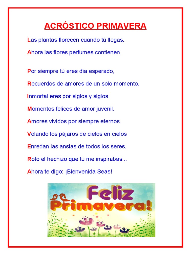 Acróstico de Primavera para Niños | PDF