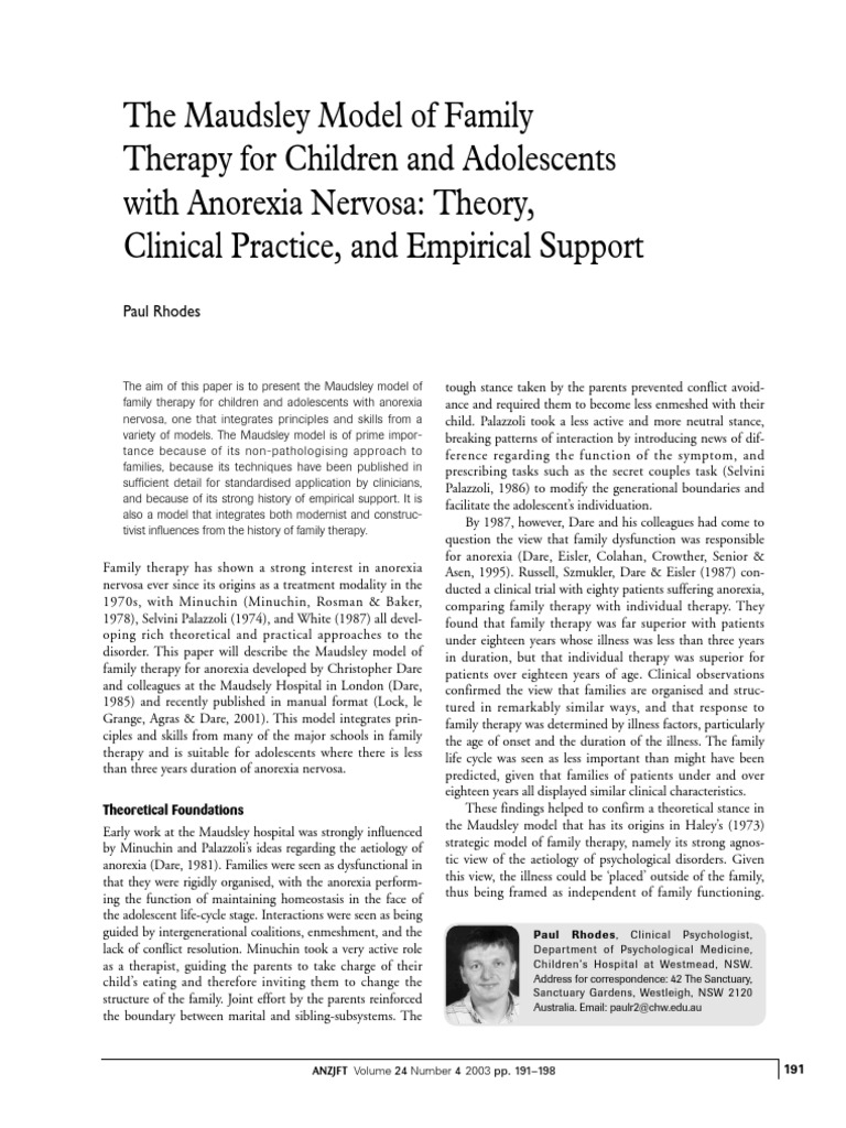 Maudsley Model for Anorexia Therapy | PDF | Anorexia Nervosa ...