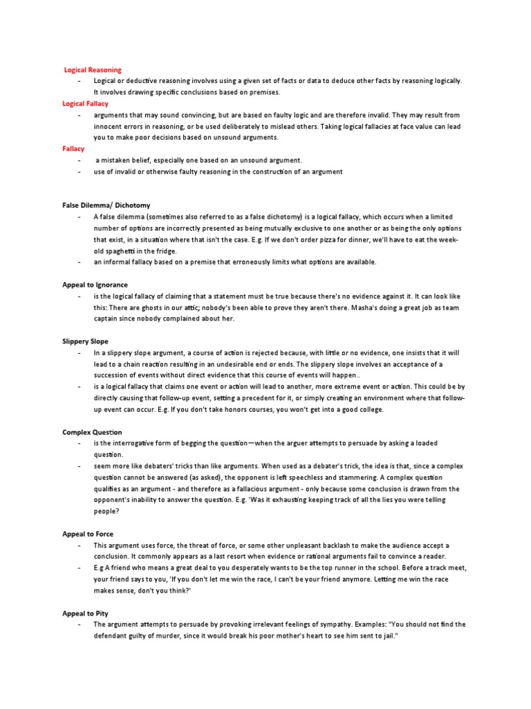 Logical Fallacies Pdf Fallacy Argument