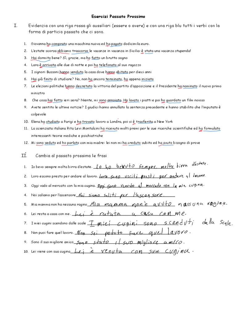 Esercizi Passato Prossimo | PDF