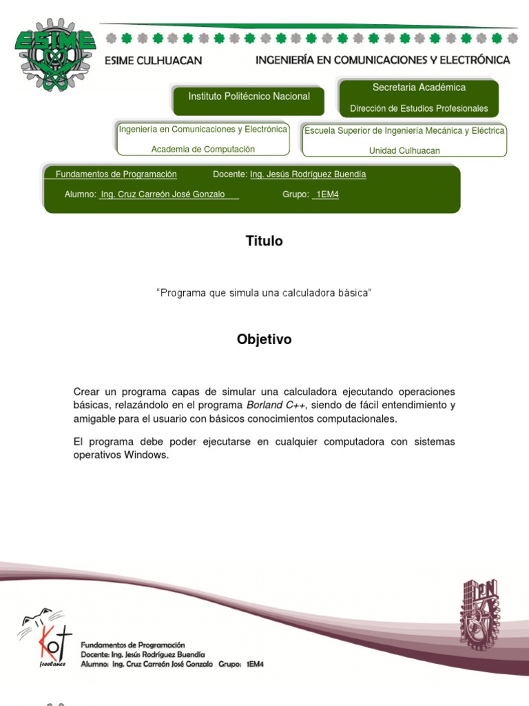 Proyecto de Una Calculadora Basica en Codigo C++ | PDF | Programa de computadora | Programación