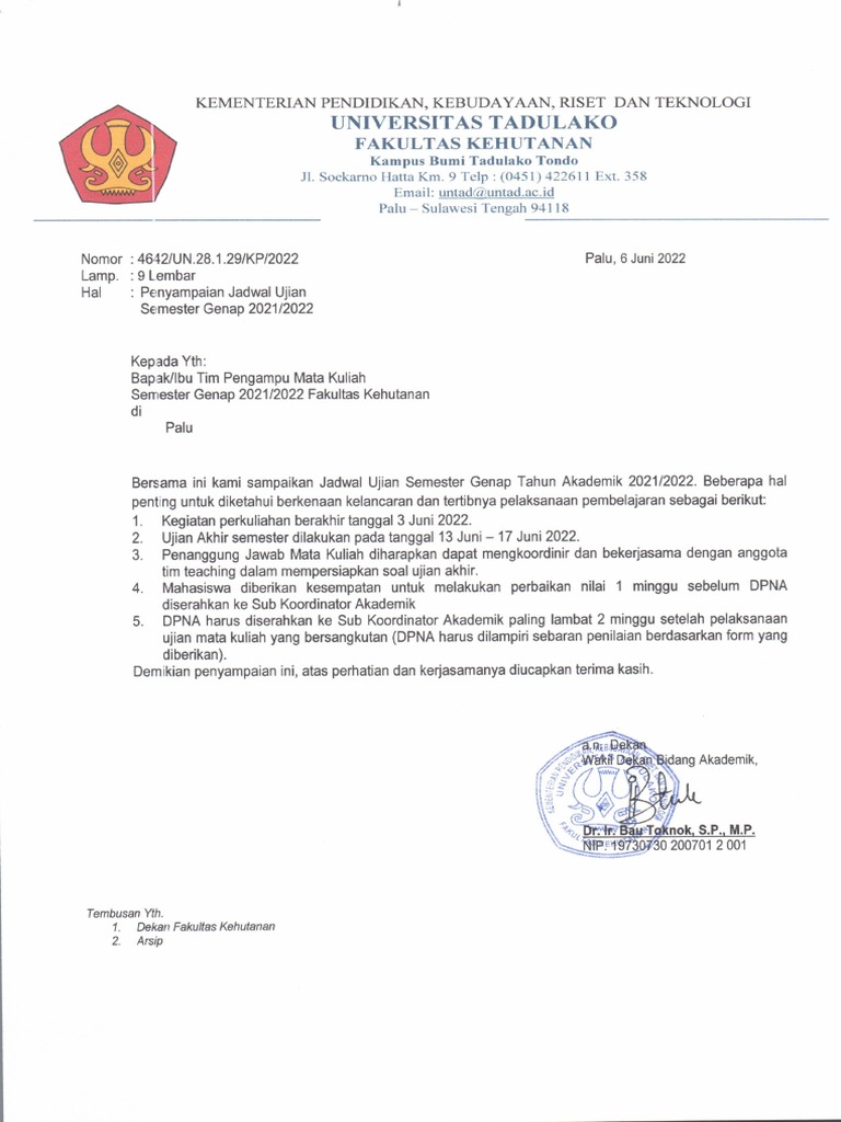 Jadwal Ujian Semester Genap 2021-2022 | PDF