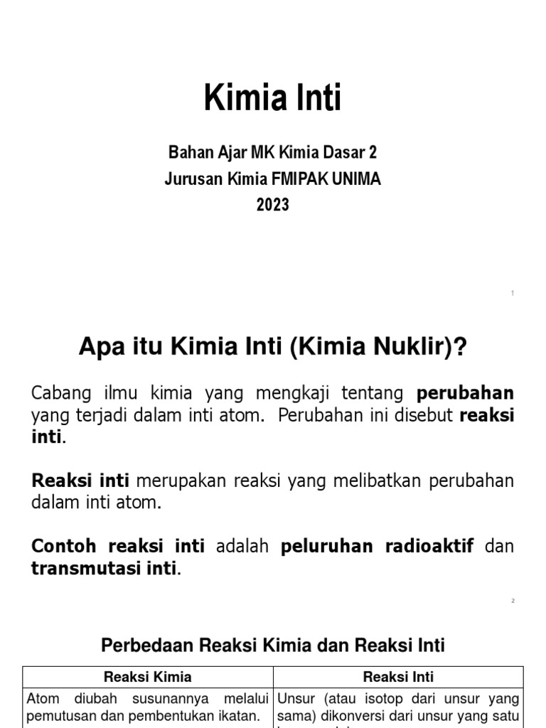 Bahan Ajar Kimdas 2 Kimia Inti 2023 (Updated) | PDF
