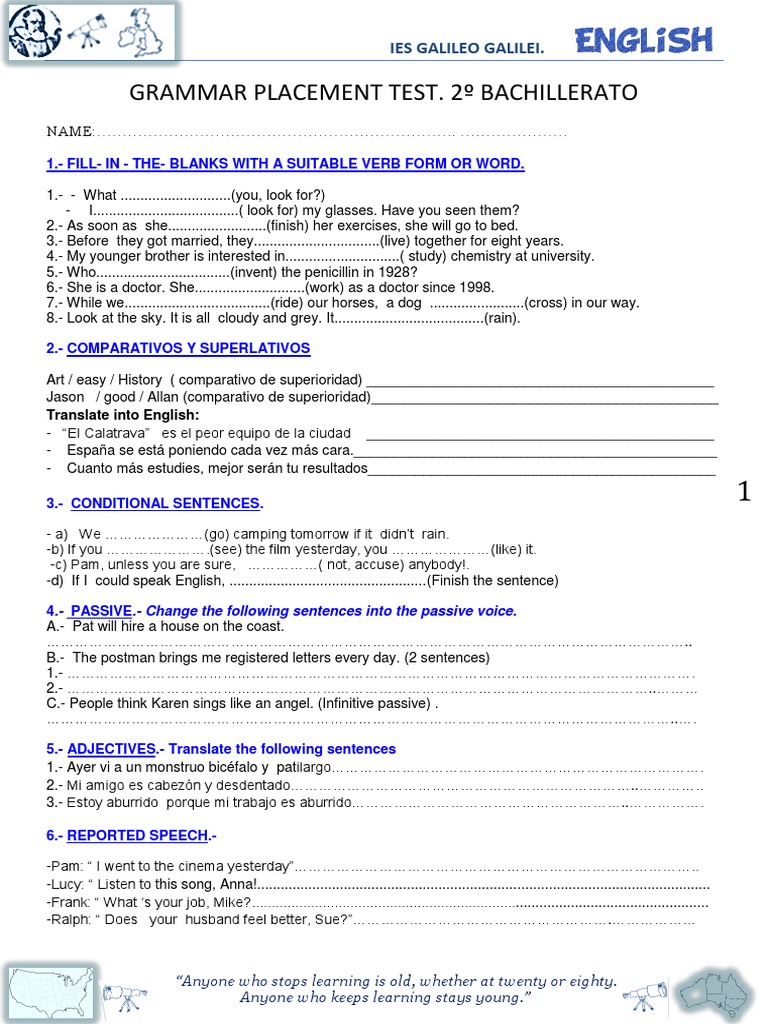 Spanish High School Grammar Test | PDF | Languages | Foreign Language ...