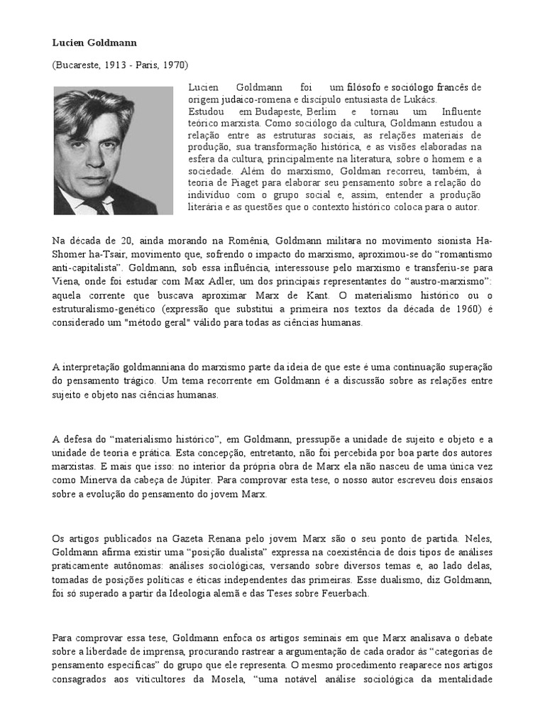 Biografia Lucien Goldmann | PDF | Marxismo | Sociologia