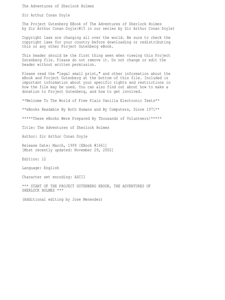 Sherlock Holmes | PDF | Irene Adler | A Scandal In Bohemia