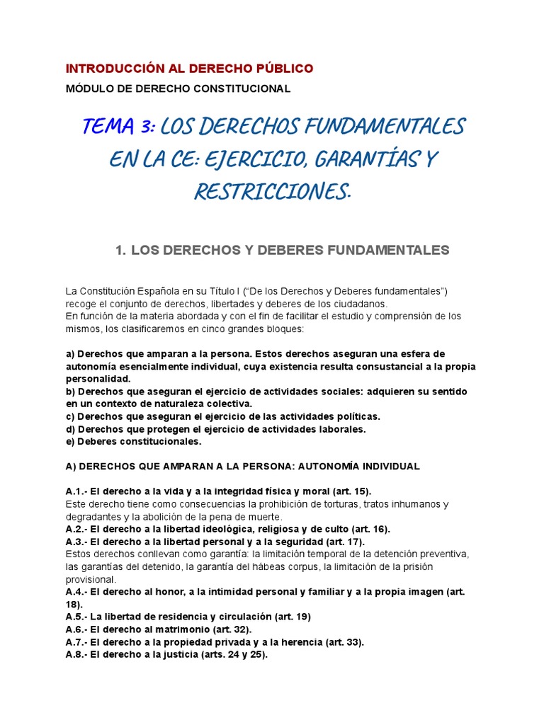 Lo de HFU M AL en La Ce: Ej Ci, Ga Tías Y RER ON.: 1. Los Derechos Y Deberes Fundamentales ...
