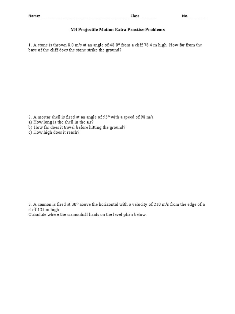Physics Projectile Motion Practice | PDF | Rifle | Shell (Projectile)