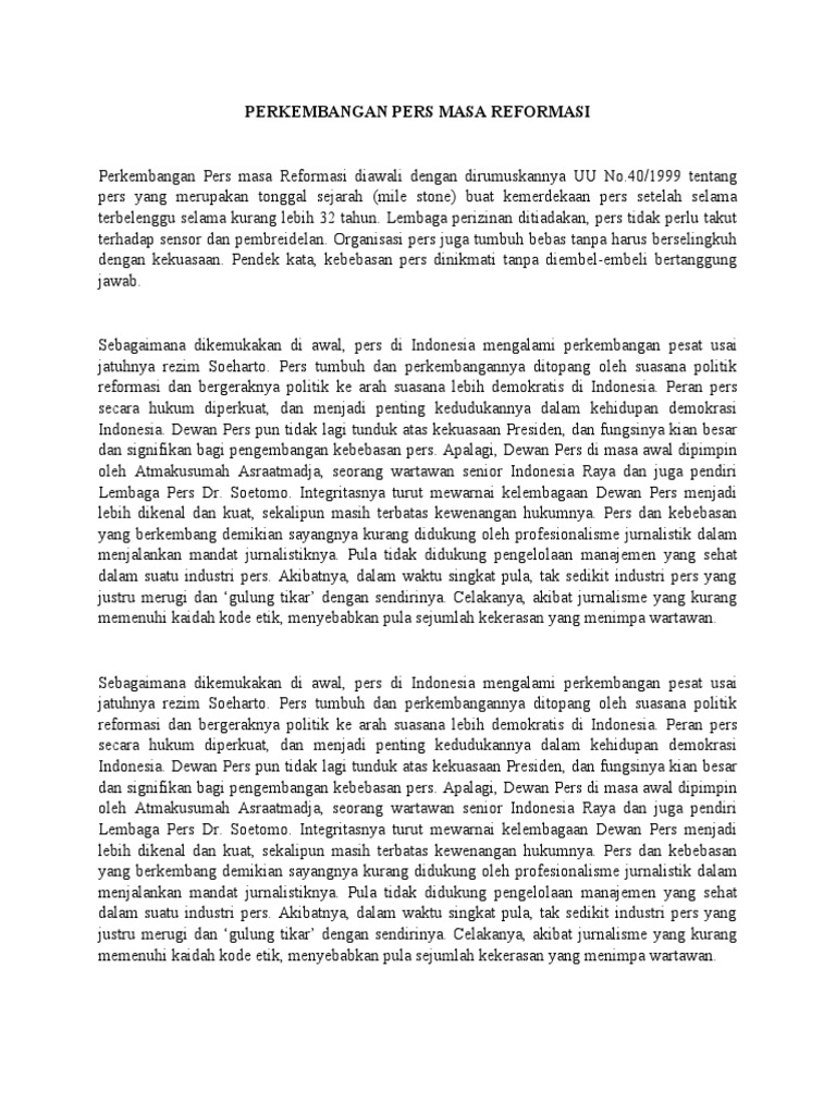 Kebebasan Pers di Era Reformasi | PDF