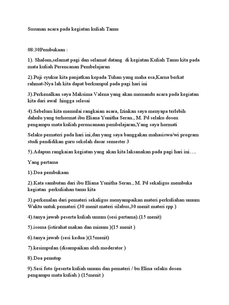 Susunan Acara Pada Kegiatan Kuliah Tamu | PDF