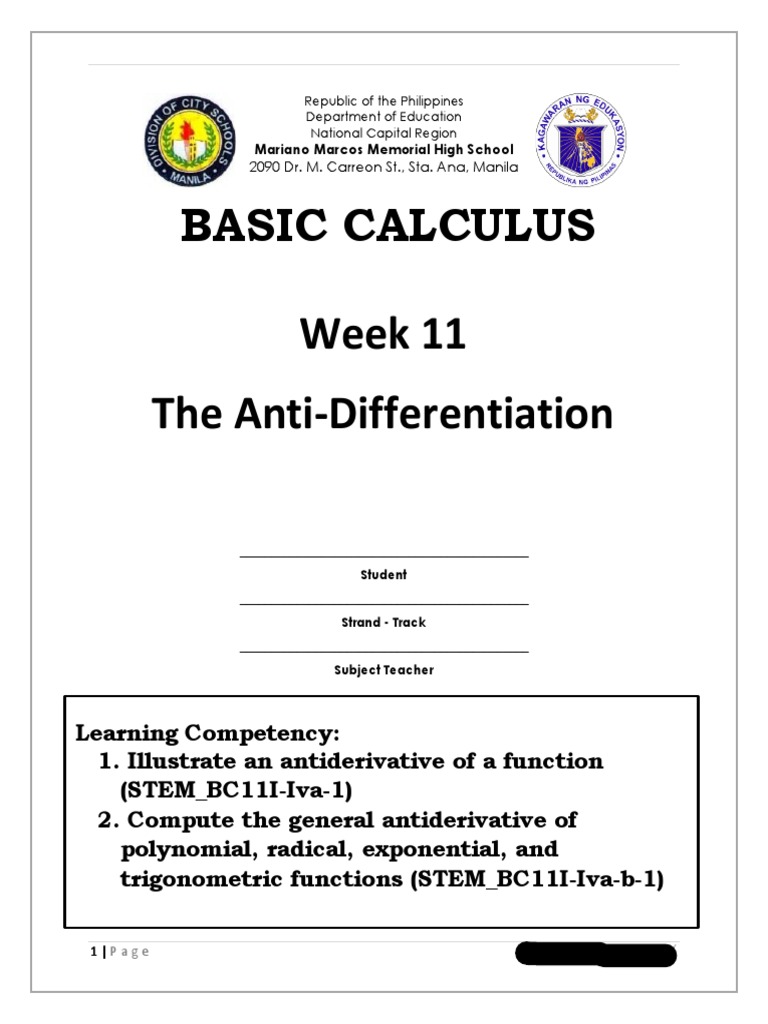 Week 11 The Anti Derivative | PDF | Mathematical Objects | Algebra