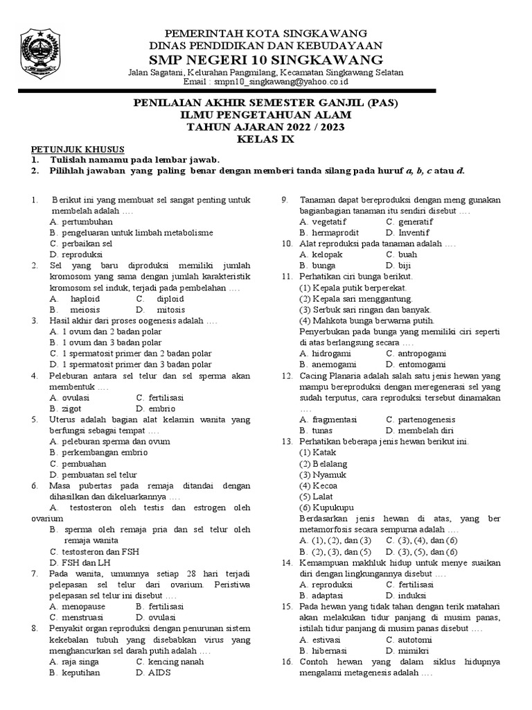 Soal Pts Kelas 9 Ipa | PDF
