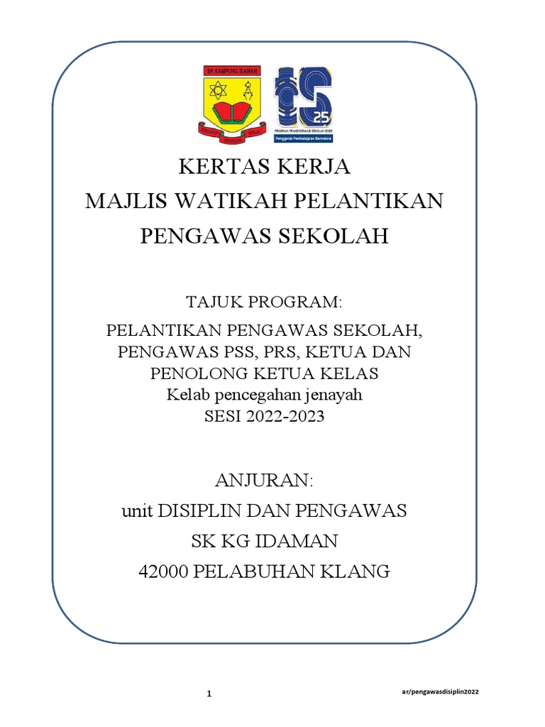 Kertas Kerja Majlis Watikah Pelantikan Pengawas Sekolah | PDF