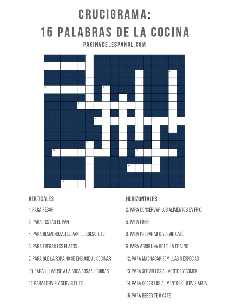 Crucigrama 15 Palabras de La Cocina | PDF